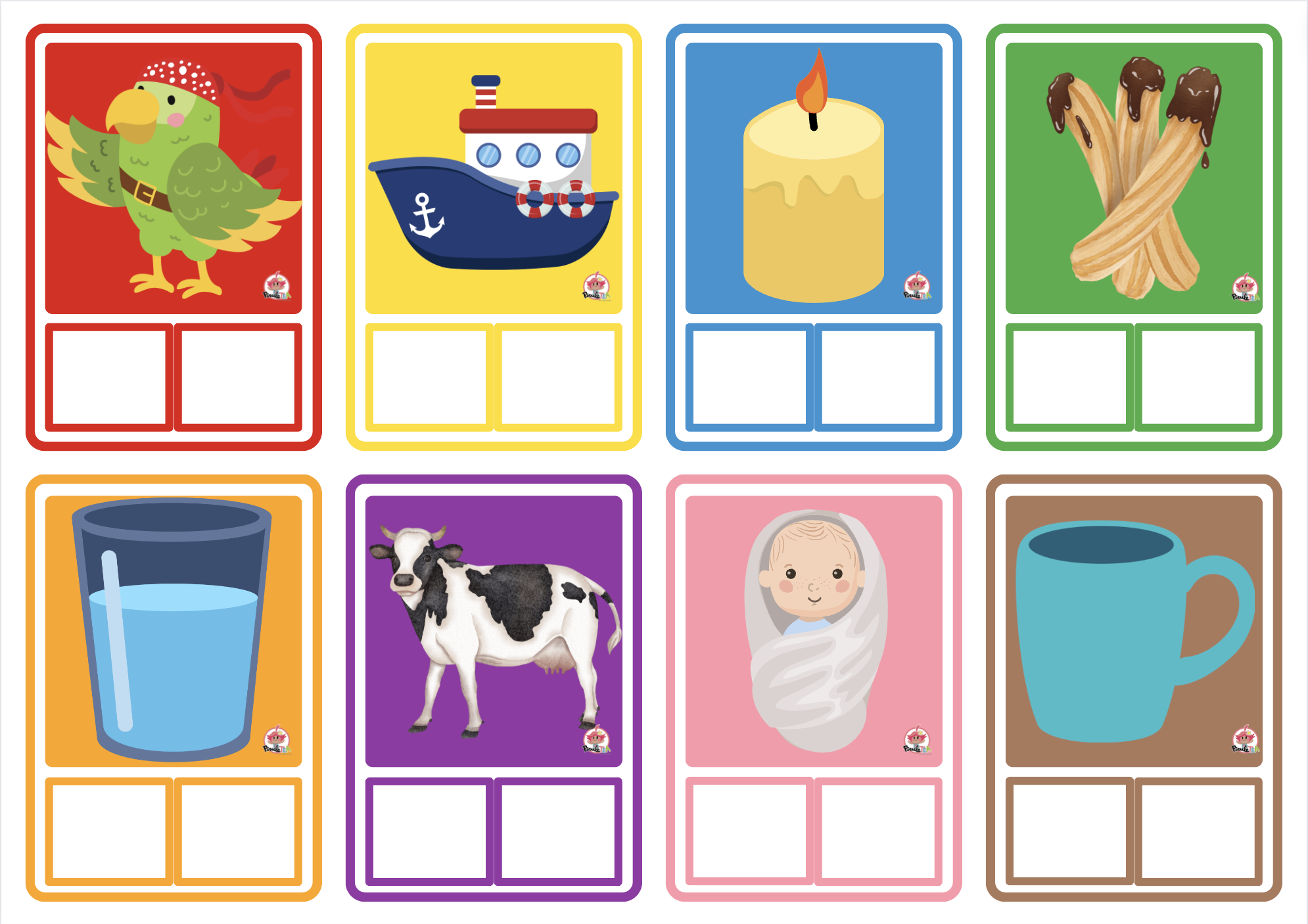 Tarjetas de palabras bisílabas