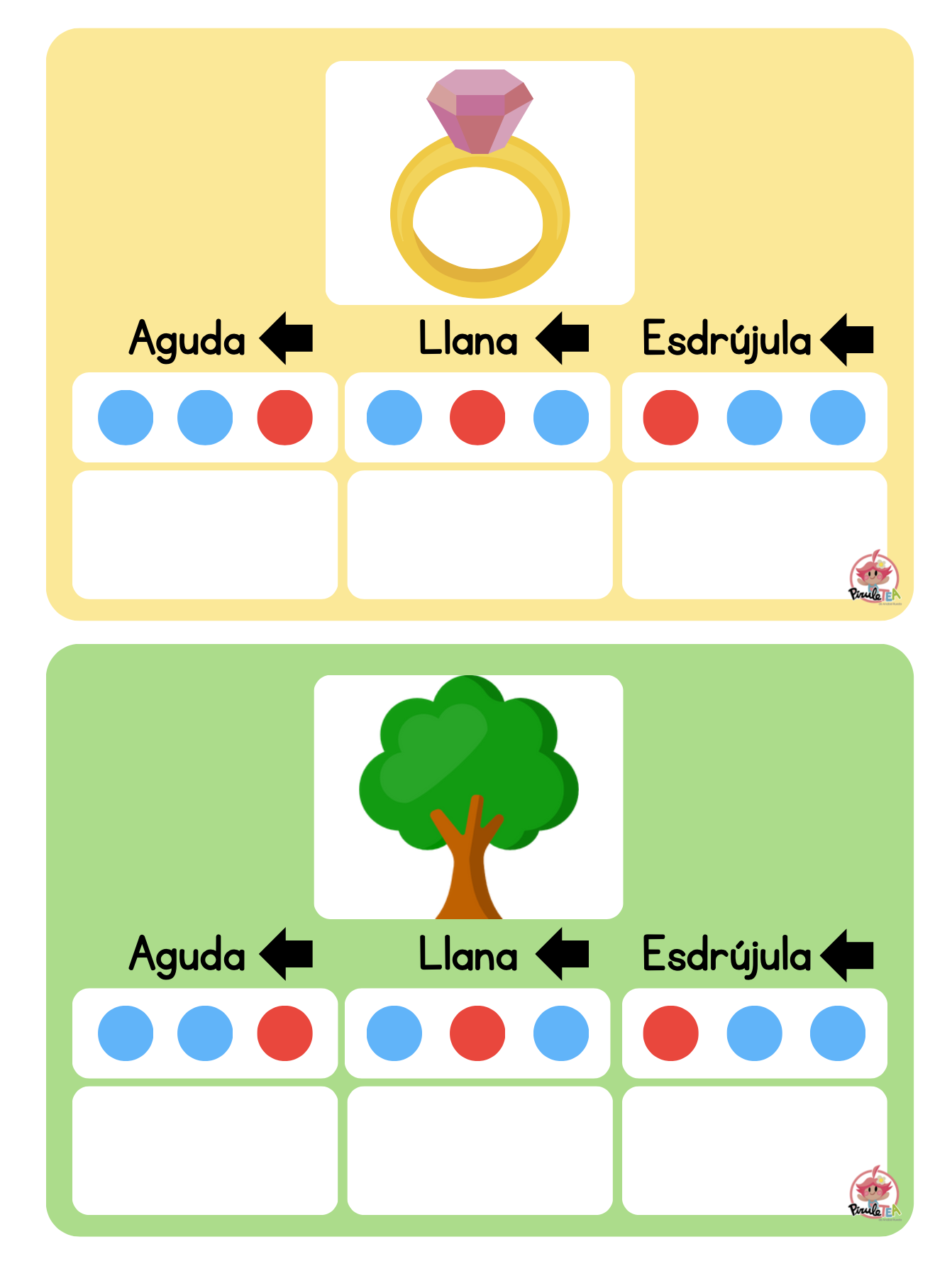 Tarjetas de palabras agudas, llanas y esdrújulas