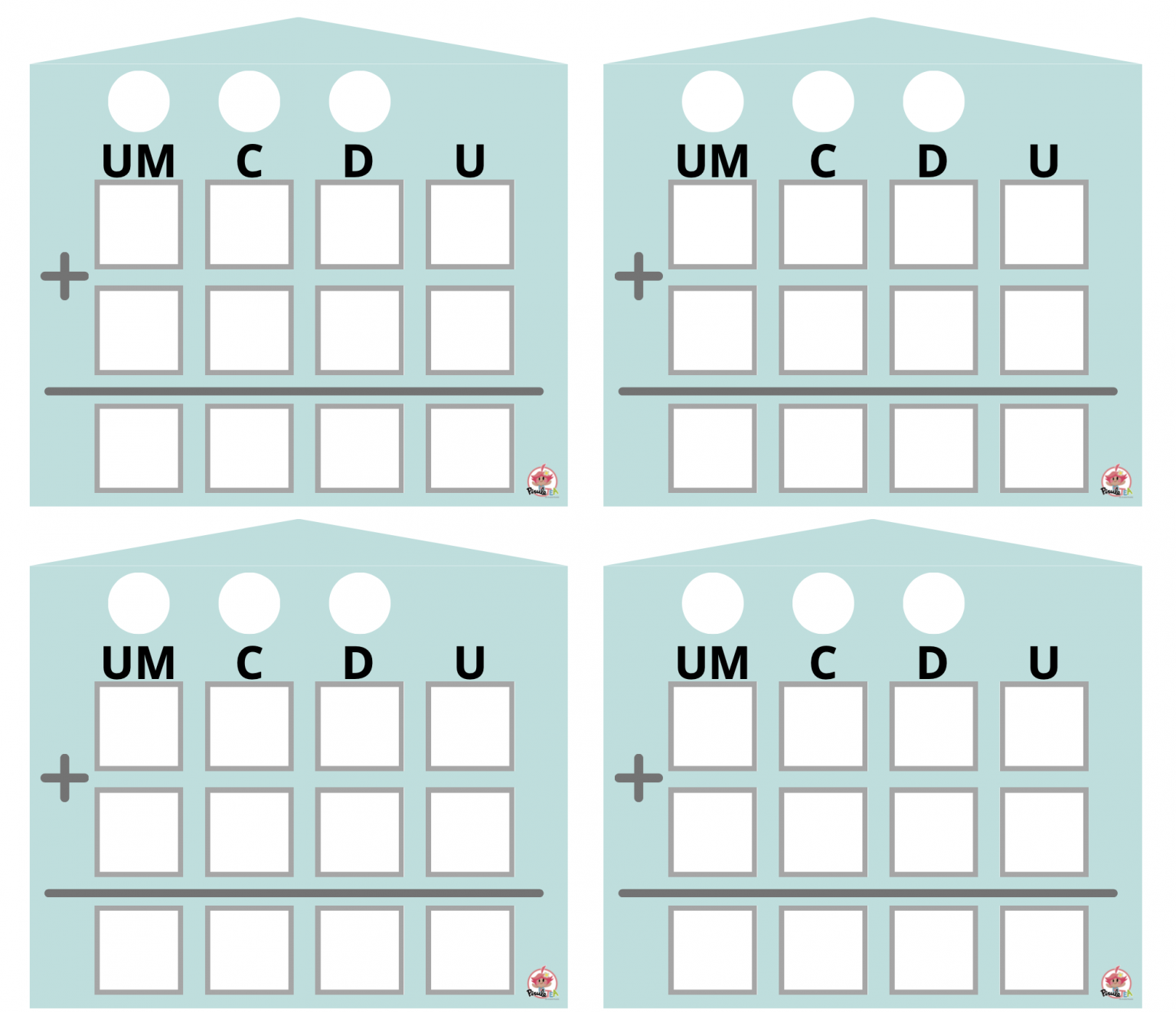 Plantillas de sumas y restas con llevadas