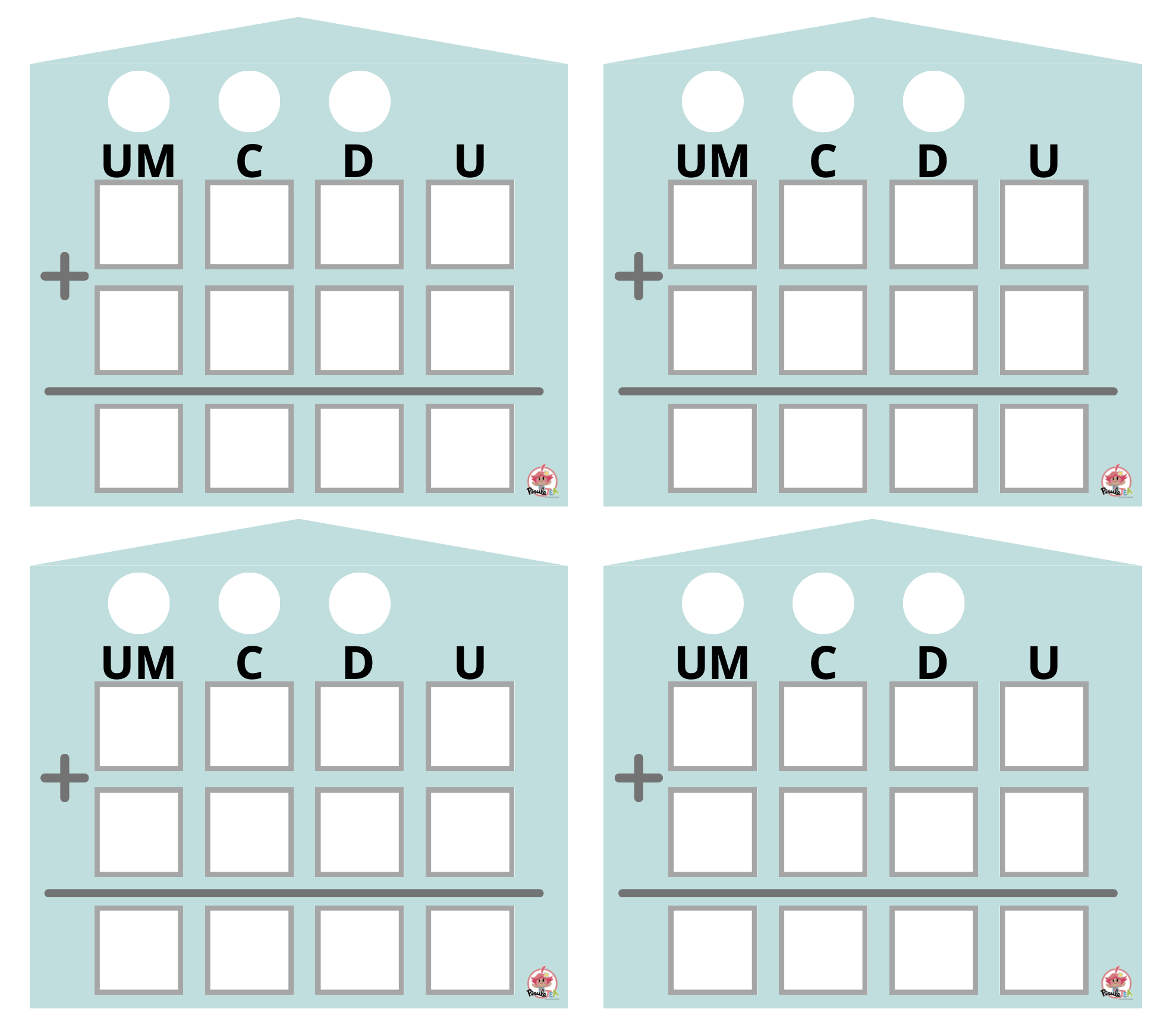 Plantillas de sumas y restas con llevadas