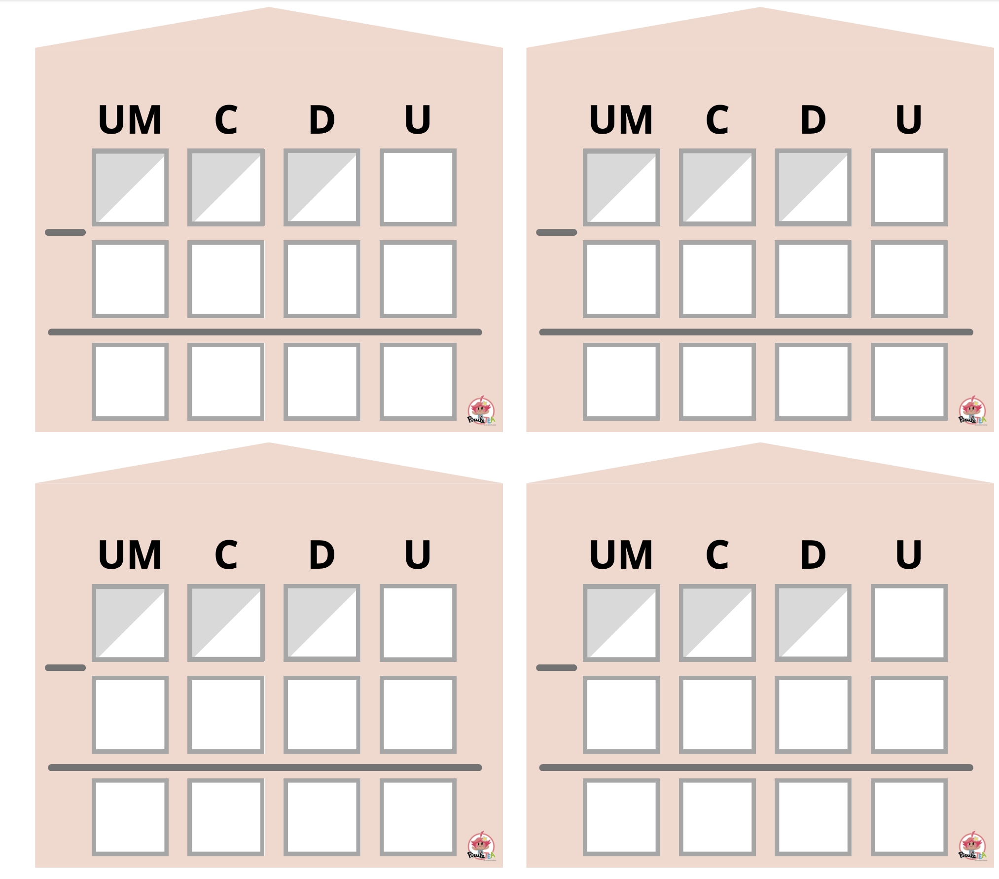 Plantillas de sumas y restas con llevadas
